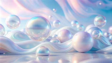 Dreamlike Iridescent Spheres And Flowing Pastel Waves Create A Serene Abstract Scene Generative