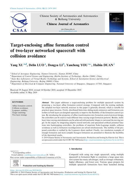 Pdf Target Enclosing Affine Formation Control Of Two Layer Networked Spacecraft With Collision