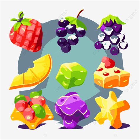 Fruit Snacks Vector Sticker Clipart Various Cartoon Fruit Icons In Various Shapes Sticker
