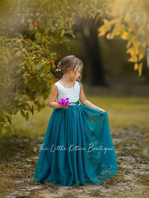 Teal Flower Girl Dress Flower Girl Dress Lace Flower Girl Dress Boho