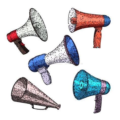 Megaphone Set Sketch Hand Drawn Vector Stock Illustration
