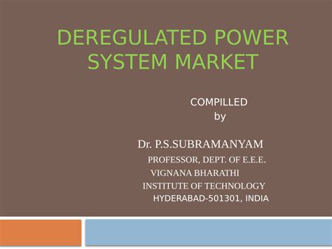 Pdf Ps Deregulated Power System Market 5 3 14