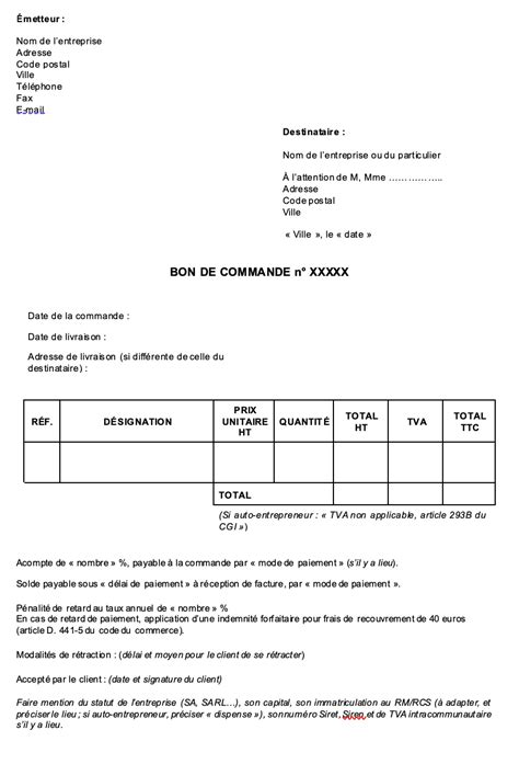 Modèle De Bon De Commande Excel Gratuit