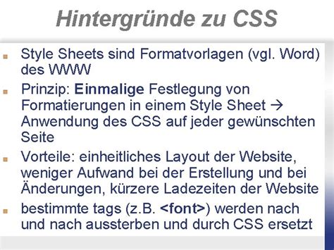 Css Cascading Style Sheets Formatvorlagen Des World Wide