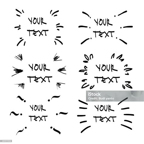 만화 스타일의 강조 텍스트에 대한 디자인 요소의 벡터 손으로 그린 컬렉션 Brand Name Online Messaging