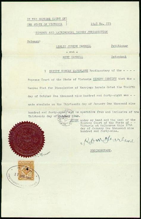 Certificate Dissolution Of Marriage Australian Racing Museum