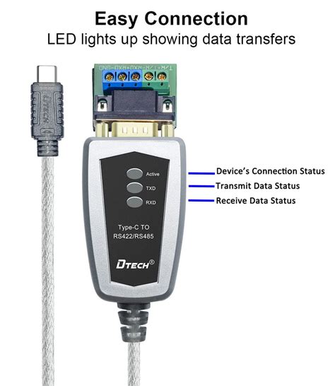 Dtech Rs485 Cable Usb C To Rs422 Serial Adapter With Ftdi Chip Breakout
