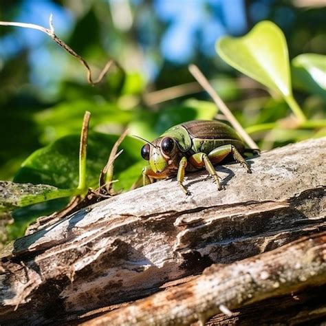 Premium Ai Image A Close Up Of A Grasshopper On A Tree Branch
