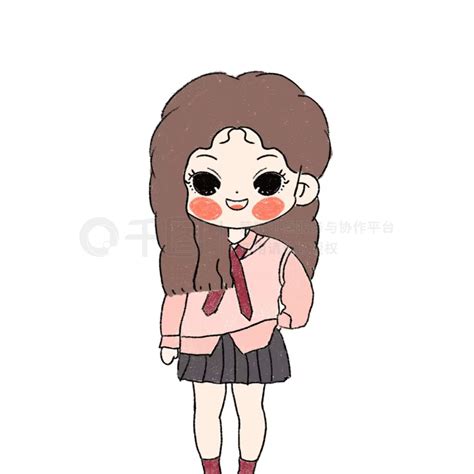 卡通女孩免抠元素 手绘卡通女孩微笑插兜少女彩绘插画简笔画 素材免费下载 3072像素 Psd格式 编号71205475 千图网