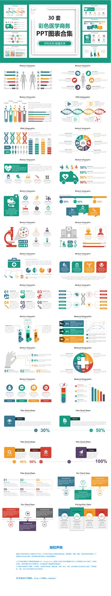 30套彩色醫療商務ppt圖表合集簡報模板下載 Powerpiont 編號650047779幻燈片下載
