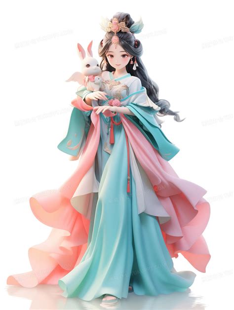 嫦娥抱着玉兔中秋节创意插画图片素材下载 格式 熊猫办公