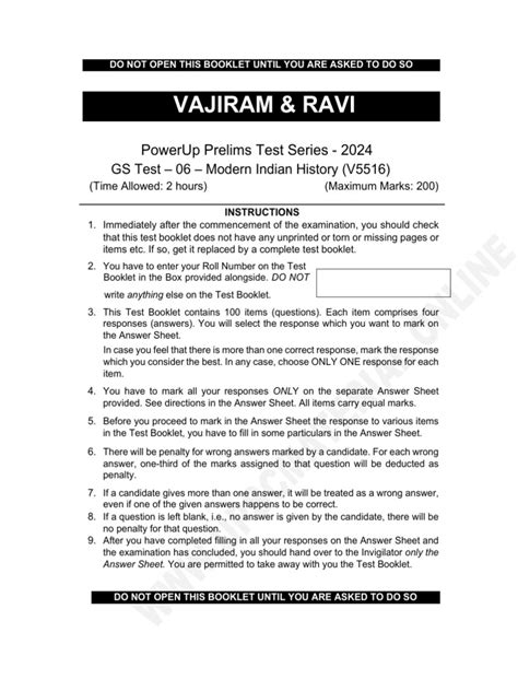 Vajiram Gs Prelims Test 6 2024 Pdf British India