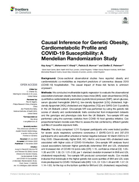 Pdf Causal Inference For Genetic Obesity Cardiometabolic Profile And