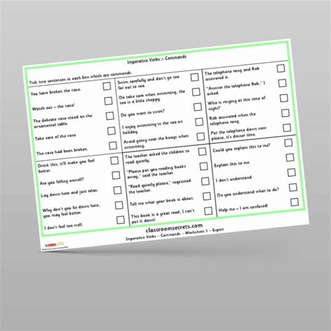 Ks2 Imperative Verbs Commands Test Practice Resource Classroom Secrets