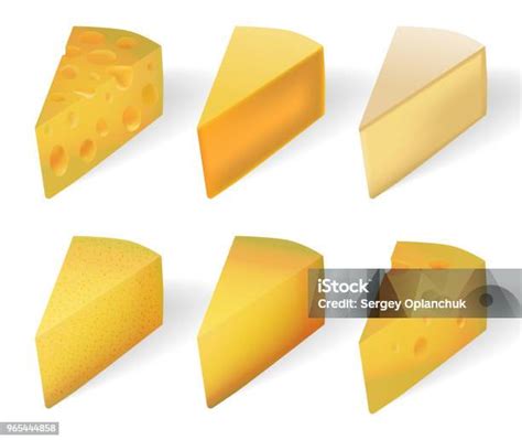 맛 있는 노란 치즈 흰색 절연 현실적인 치즈 종류 세트 흰색 절연입니다 벡터 일러스트 레이 션 3차원 형태에 대한 스톡 벡터 아트 및 기타 이미지 Istock