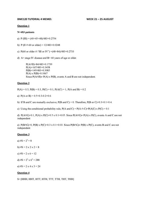 Bme120 Tutorial 4 Memo Bme120 Tutorial 4 Memo Week 21 25 August