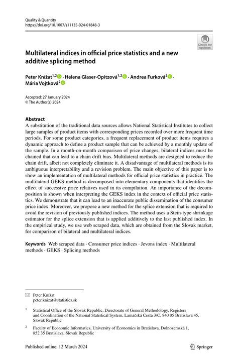 Pdf Multilateral Indices In Official Price Statistics And A New