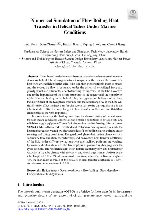 Pdf Numerical Simulation Of Flow Boiling Heat Transfer In Helical Tubes Under Marine Conditions