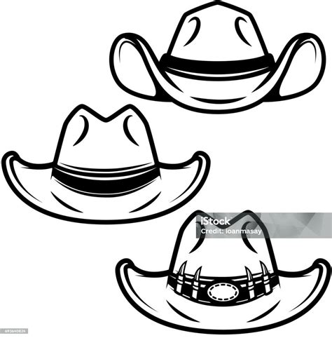 카우보이 모자 흰색 배경에 고립의 집합입니다 레이블 상징 기호에 대 한 디자인 요소입니다 벡터 일러스트 레이 션 카우보이 모자에 대한 스톡 벡터 아트 및 기타 이미지