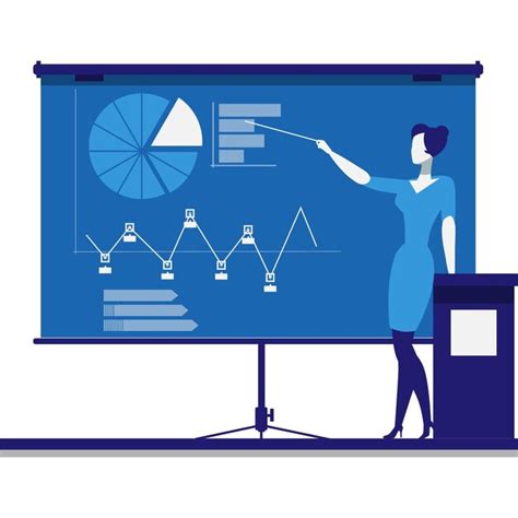 Premium Vector Vector Business Woman At Training Board Giving Lecture Seminar Icon Flat