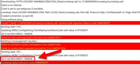 Ccmsetup Failed With Error Code 0x80041010 In Sccm
