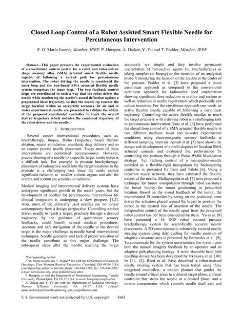 pdf closed loop control of a robot assisted smart flexible needle for
