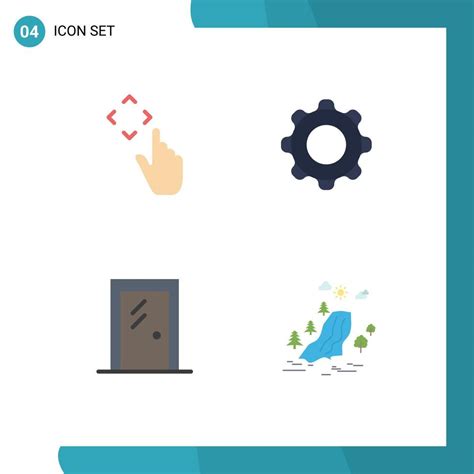 Mobile Interface Flat Icon Set Of 4 Pictograms Of Finger Door Move Interface House Editable