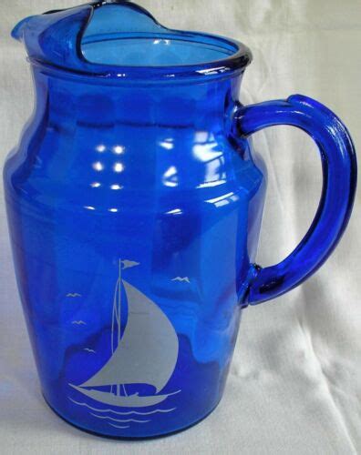 Antique Vintage Hazel Atlas Cobalt Blue Ice Lip Sail Boat Pitcher Antique Price Guide Details