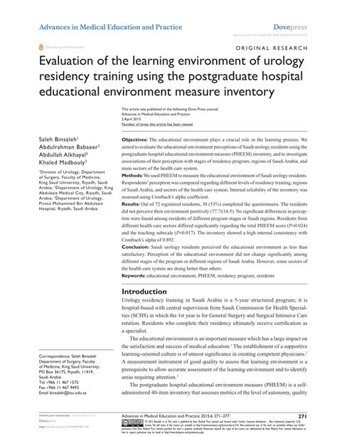 Pdf Evaluation Of The Learning Environment Of Urology Residency Training Using The