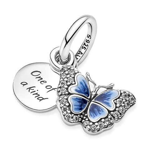 Pandora Blue Butterfly And Quote Double Dangle Charm Pancharmbracelets