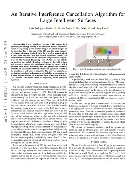 Pdf An Iterative Interference Cancellation Algorithm For Large