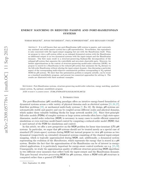 Pdf Energy Matching In Reduced Passive And Port Hamiltonian Systems