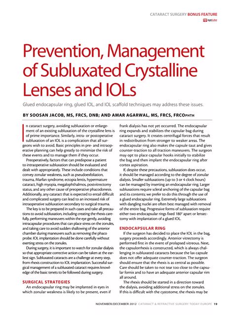 Prevention Management Of Subluxated Crystalline Lenses And Iols Glued