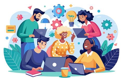 Premium Vector A Group Of Coworkers Having A Brainstorming Session In