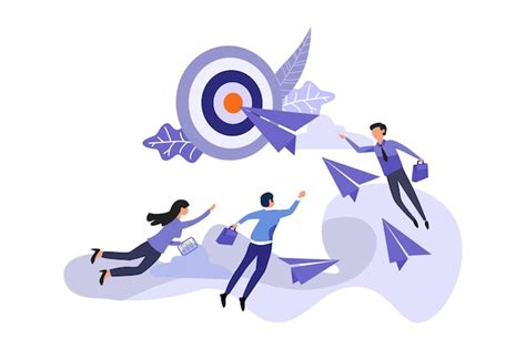 Premium Vector A Man And A Woman Are Running Towards A Target With Arrows Pointing To The Right