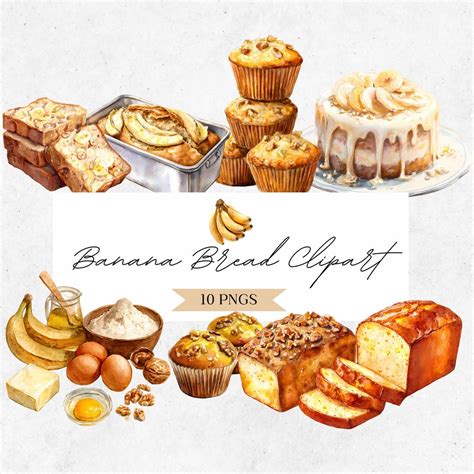 Banana Bread Clipart Watercolor Cake Nut Png Fruit Muffins