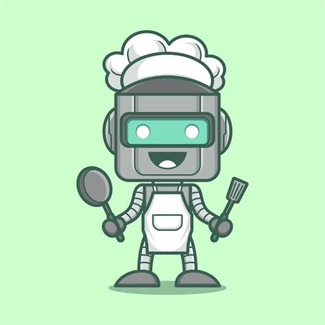 Premium Vector Cute Cartoon Robot Becomes Chef