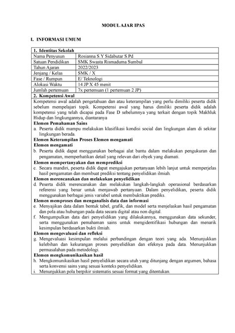 Modul Ajar Diferensiasi Modul Ajar 1 Informasi Umum A Identitas Free Modul Ajar Diferensiasi Modul Ajar 1 Informasi Umum A Identitas Free