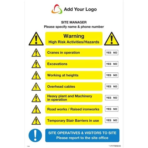 Hazardous Activity Board Site Communication Boards Add Your Logo