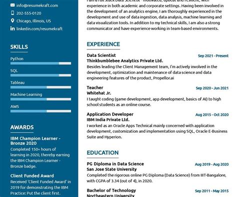 Data Scientist Cv Example In Resumekraft