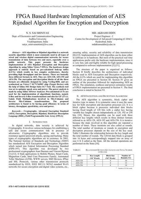 PDF FPGA Based Hardware Implementation Of AES Rijndael