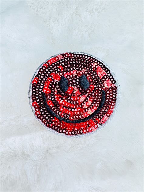 Red Sequin Smiley Face Patch Etsy