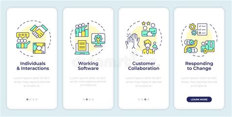 Agile Values Onboarding Mobile App Screen Stock Vector Illustration