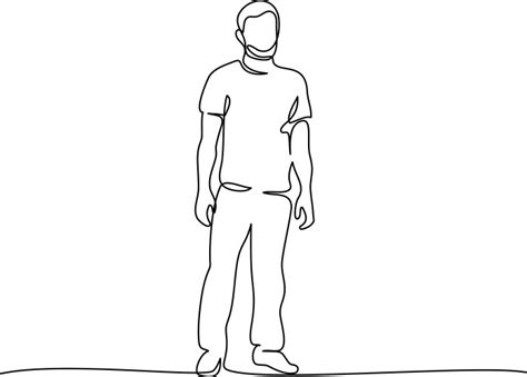 Continuous One Line Drawing Robot Pushing Wall Vector Image
