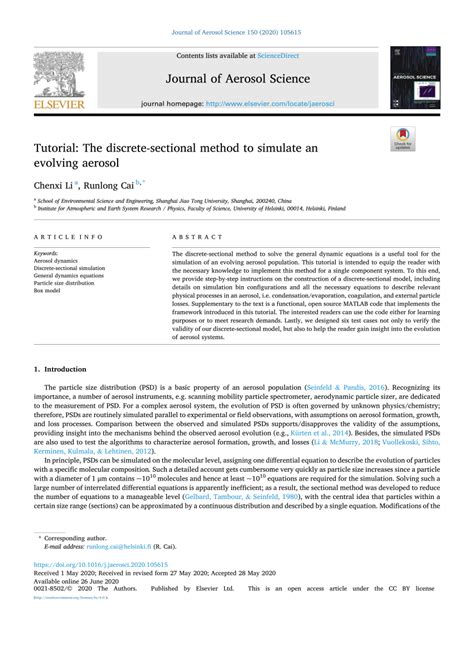 Pdf Tutorial The Discrete Sectional Method To Simulate An Evolving Aerosol