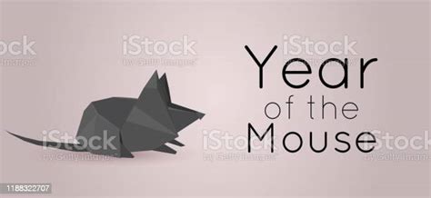 다각형 마우스가로 수평 카드 3d 종이 종이 접기 쥐 새해 기호입니다 축하 배너 벡터 요소 컴퓨터 그래픽에 대한 스톡 벡터 아트