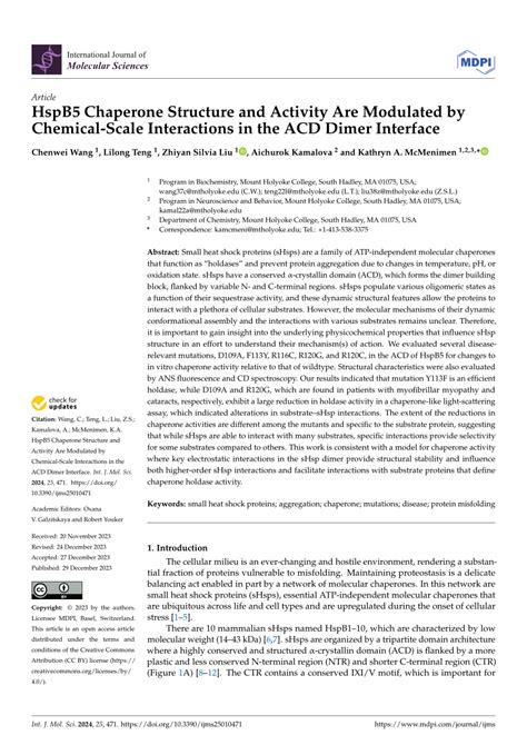 Pdf Hspb5 Chaperone Structure And Activity Are Modulated By Chemical