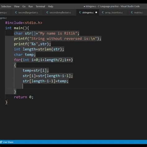 string reverse without using strrev library function in c language shorts programming