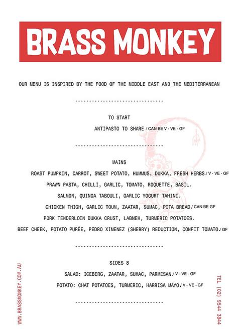 Menu Brass Monkey