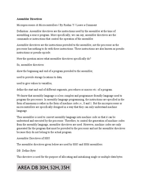 Assembler Directives Pdf Assembly Language Manufactured Goods